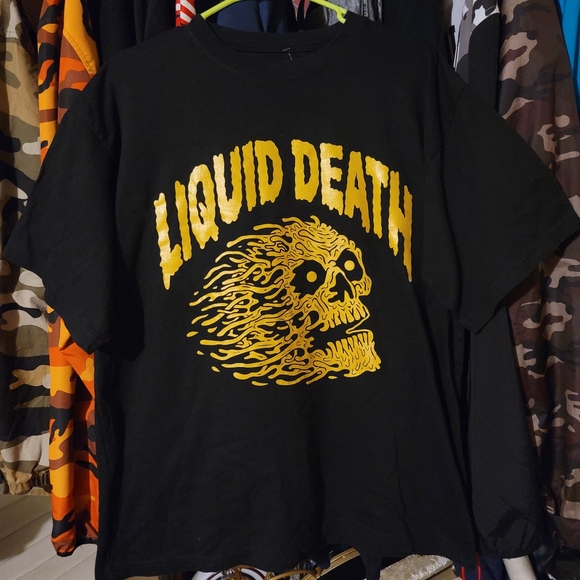 Liquid Death | Shirts | Liquid Death Black Tshirt With Gold Graphic ...